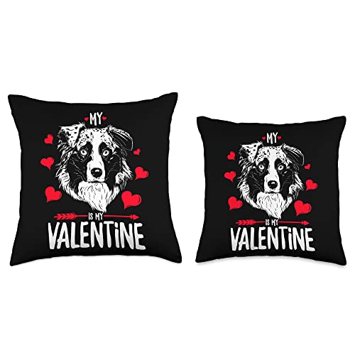 Australian Shepherd Tee Best Shop My Australian Shepherd is My Valentine | Hearts Dog Lover Throw Pillow, 18x18, Multicolor