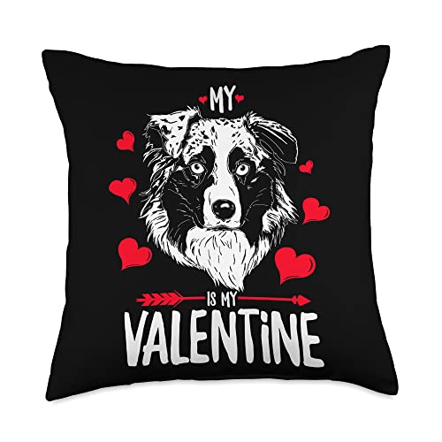 Australian Shepherd Tee Best Shop My Australian Shepherd is My Valentine | Hearts Dog Lover Throw Pillow, 18x18, Multicolor