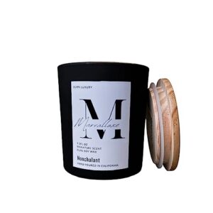 marvalluxe nonchalant all natural soy wax, wood burning wick, scented candle, stress relief amoratherapy 9.5oz 30 plus hours burn time elegant packaging