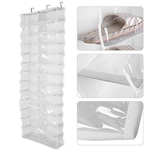 Tyenaza 26 Pocket Shoe Organizer, Crystal Clear over the Door Hanging Closets Storage Bag for Shoes, Sneakers or Accessories(white)