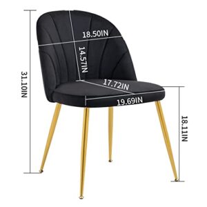 X-VOLSPORT Modern Velvet Dining Chairs Set of 2, Tufted Upholstered Club Chairs Armless Side Chair with Metal Gold Legs, Office Guest Chair for Reception, Accent Chair for Living Room Bedroom, Black