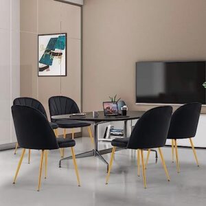 X-VOLSPORT Modern Velvet Dining Chairs Set of 2, Tufted Upholstered Club Chairs Armless Side Chair with Metal Gold Legs, Office Guest Chair for Reception, Accent Chair for Living Room Bedroom, Black