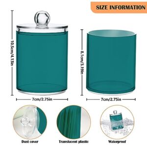 JUMBEAR 4 Pack Teal Green Solid Color Qtip Holder Dispenser with Lid 14 oz Clear Plastic Apothecary Jar Set for Bathroom Vanity Organizers Storage Containers