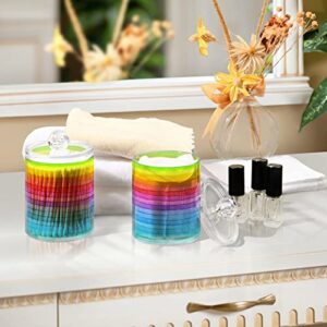 JUMBEAR 2 Pack Rainbow Stripe Qtip Holder Dispenser with Lid 14 oz Clear Plastic Apothecary Jar Set for Bathroom Vanity Organizers Storage Containers