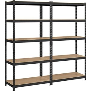 topeakmart 2pcs 5-tier utility shelves, metal storage shelves garage shelving unit adjustable garage storage shelves storage racks heavy duty shed shelving- black, 35.5 x 17.5 x 72 inch