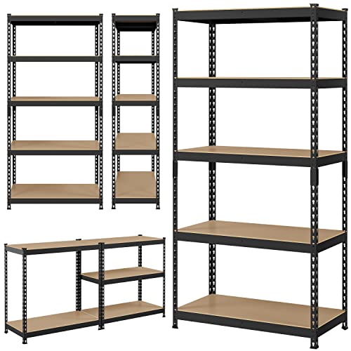 Topeakmart 2PCS 5-Tier Utility Shelves, Metal Storage Shelves Garage Shelving Unit Adjustable Garage Storage Shelves Storage Racks Heavy Duty Shed Shelving- Black, 35.5 x 17.5 x 72 Inch