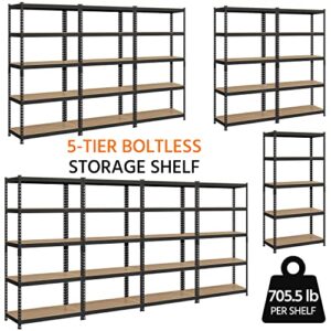 Topeakmart 2PCS 5-Tier Utility Shelves, Metal Storage Shelves Garage Shelving Unit Adjustable Garage Storage Shelves Storage Racks Heavy Duty Shed Shelving- Black, 35.5 x 17.5 x 72 Inch