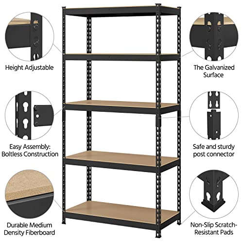 Topeakmart 2PCS 5-Tier Utility Shelves, Metal Storage Shelves Garage Shelving Unit Adjustable Garage Storage Shelves Storage Racks Heavy Duty Shed Shelving- Black, 35.5 x 17.5 x 72 Inch