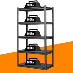 zaous garage shelving heavy duty loads 1500lbs, 63" heavy duty garage storage shelves, adjustable 5 tier metal shelves for garage basement kitchen warehouse, 63" h x 34" w x 18" d (5-tier)