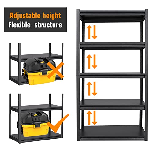 ZAOUS Garage Shelving Heavy Duty Loads 1500LBS, 63" Heavy Duty Garage Storage Shelves, Adjustable 5 Tier Metal Shelves for Garage Basement Kitchen Warehouse, 63" H x 34" W x 18" D (5-Tier)