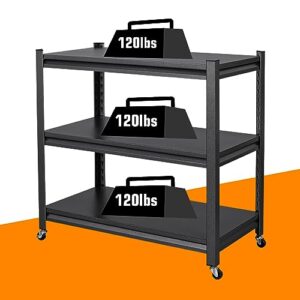 zaous garage shelving heavy duty loads 360lbs, 63" heavy duty garage storage shelves, adjustable 3 tier metal shelves for garage basement kitchen warehouse, 31.5" h x 34" w x 18" d (3-tier)