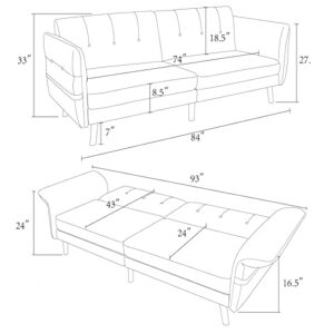 DENOSEN First-Class Cabin Futon Couch Bed with Convertible Back and Armrests, Includes 2 Free Pillows and Supports Up to 600lbs: Modern 3 Seater Sleeper with Wooden Leg Sofabed, 84'', Orange Polyester