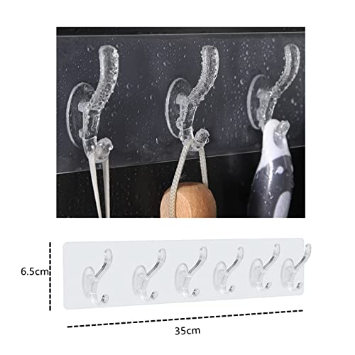 6 Pack Multifunctional Transparent 6 Hooks,Adhesive Row Hooks,Self Adhesive Sticky Hooks Waterproof Transparent Hooks,Kitchen Bathroom Hooks Waterproof Wall Hooks,Seamless Reusable