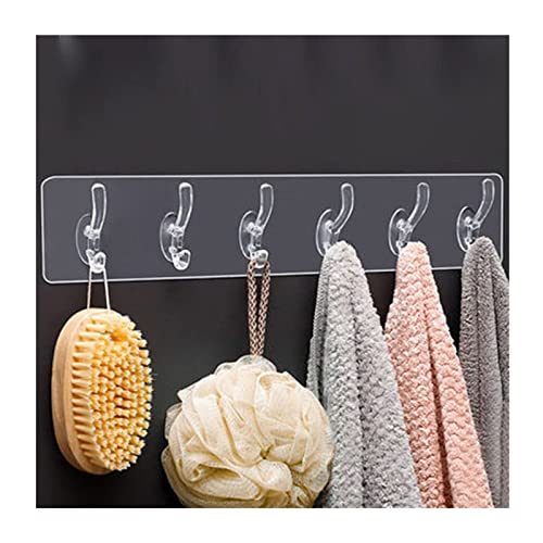 6 Pack Multifunctional Transparent 6 Hooks,Adhesive Row Hooks,Self Adhesive Sticky Hooks Waterproof Transparent Hooks,Kitchen Bathroom Hooks Waterproof Wall Hooks,Seamless Reusable