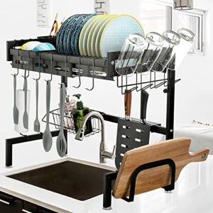 Fashionwu Over Sink Dish Drying Rack, Adjustable Multifunctional Dish Drainer for Kitchen Storage Countertop Organization, 25.6-35.5in