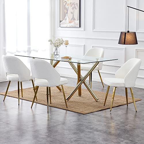 Ebullient Glass Dining Table,63 in 4-6 Person Home Dining Table Large Size Kitchen and Dining Room Table with Tempered Glass top and Gold Metal Legs, Modern Rectangular Dining Table……