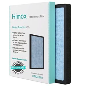 himox m11 air purifier replacement filter, medical grade genuine h14 true hepa filter (99.99%) with 5-stage air filtration system for home large room bedroom pets