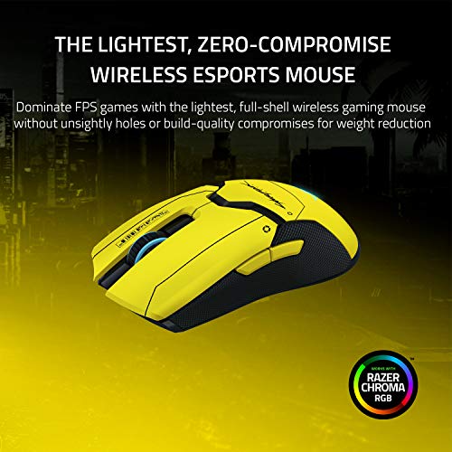 Razer Viper Ultimate Lightweight Wireless Gaming Mouse & RGB Charging Dock: HyperSpeed Wireless Technology - 20K DPI Optical Sensor - 78g Lightweight - Optical Mouse Switch - Cyberpunk 2077 Edition