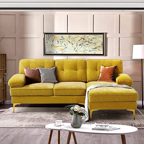 ASHOMELI Sectional Sofa Couch with Chaise，Modern Linen Fabric L-Shaped Couch 3-Seat Sofa Sectional，Suitable for Living Room, Apartment, Small Space