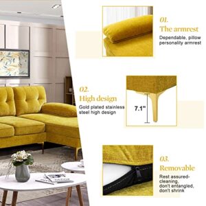 ASHOMELI Sectional Sofa Couch with Chaise，Modern Linen Fabric L-Shaped Couch 3-Seat Sofa Sectional，Suitable for Living Room, Apartment, Small Space