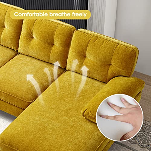 ASHOMELI Sectional Sofa Couch with Chaise，Modern Linen Fabric L-Shaped Couch 3-Seat Sofa Sectional，Suitable for Living Room, Apartment, Small Space