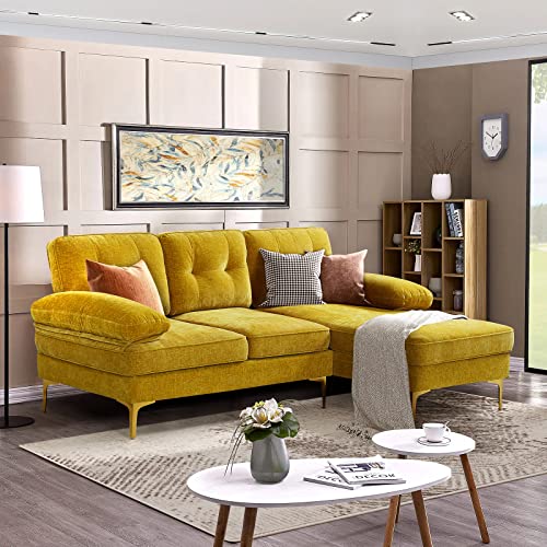 ASHOMELI Sectional Sofa Couch with Chaise，Modern Linen Fabric L-Shaped Couch 3-Seat Sofa Sectional，Suitable for Living Room, Apartment, Small Space