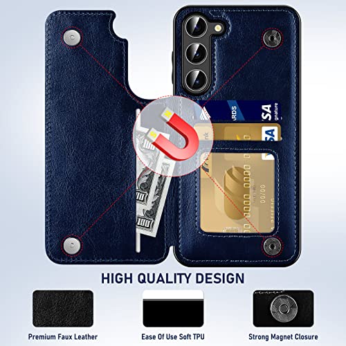 iMangoo Galaxy S23 Case, for Samsung Galaxy S23 Wallet Cases Cover ID Credit Card Slot Holder Cash Pocket PU Leather Slim Flip Sleeve Double Magnetic Closure Clasp for Galaxy S23 Women Men Blue