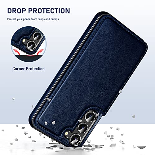 iMangoo Galaxy S23 Case, for Samsung Galaxy S23 Wallet Cases Cover ID Credit Card Slot Holder Cash Pocket PU Leather Slim Flip Sleeve Double Magnetic Closure Clasp for Galaxy S23 Women Men Blue