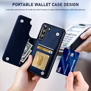 iMangoo Galaxy S23 Case, for Samsung Galaxy S23 Wallet Cases Cover ID Credit Card Slot Holder Cash Pocket PU Leather Slim Flip Sleeve Double Magnetic Closure Clasp for Galaxy S23 Women Men Blue