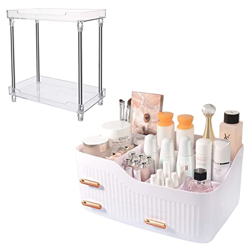 CGBE Makeup Organizer for Vanity, Large Capacity Cosmetic Organizer and 2-Tier Counter Shelf Bathroom Countertop Organizer