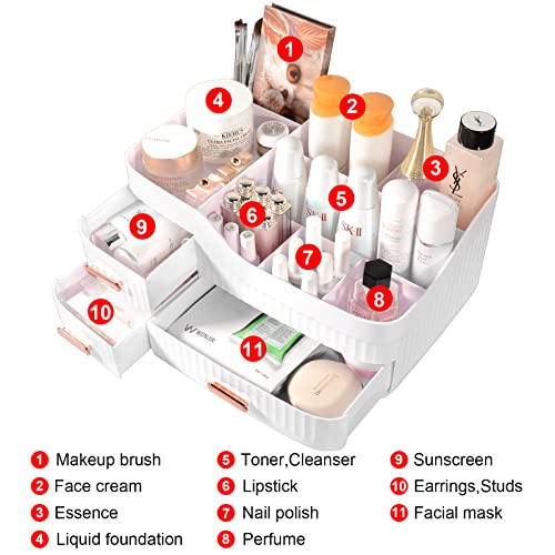 CGBE Makeup Organizer for Vanity, Large Capacity Cosmetic Organizer and 2-Tier Counter Shelf Bathroom Countertop Organizer