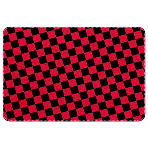 Area Rug with Non Slip Backing Rugs for Living Room, Bedroom, Bathroom, Kitchen, Home Decor, Floor Decoration Carpet Mat, Checkerboard Red Black Modern