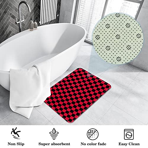 Area Rug with Non Slip Backing Rugs for Living Room, Bedroom, Bathroom, Kitchen, Home Decor, Floor Decoration Carpet Mat, Checkerboard Red Black Modern