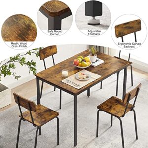 CUANBOZAM Metal and Wood Modern Dining Table Set for 4, Industrial Rectangle Kitchen Table and 4 Chairs for Dining Room Kitchen Dinette Breakfast Nook Small Space, Rustic Brown