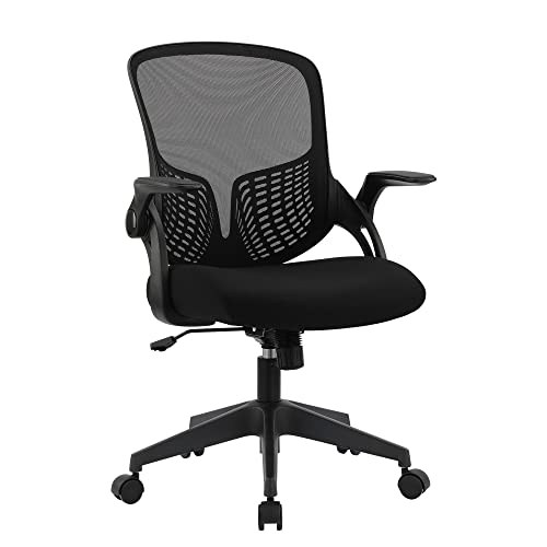 Home Office Chair, Ergonomic Desk Chair Adjustable Height Mesh Mid Back Computer Chair with Flip Up Armrests and Lumbar Support Swivel Task Chair