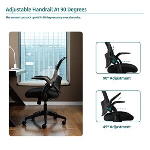 Home Office Chair, Ergonomic Desk Chair Adjustable Height Mesh Mid Back Computer Chair with Flip Up Armrests and Lumbar Support Swivel Task Chair