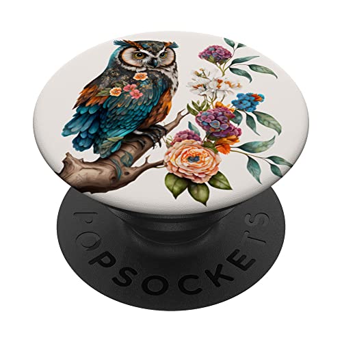 Colorful Boho Owl Floral Hippie Indie Aesthetic Art PopSockets Swappable PopGrip