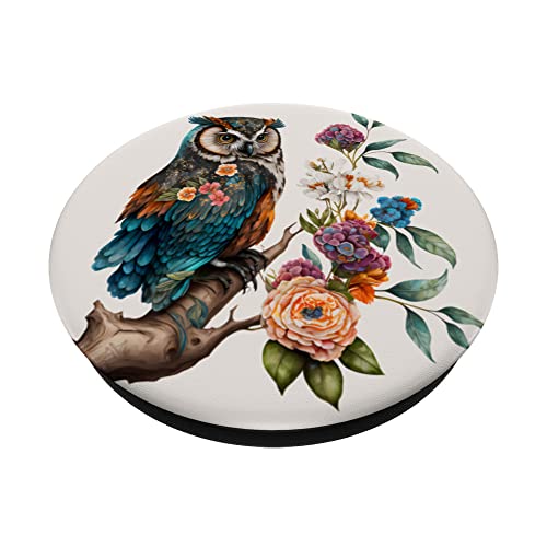 Colorful Boho Owl Floral Hippie Indie Aesthetic Art PopSockets Swappable PopGrip