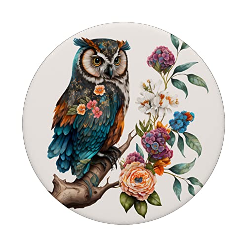 Colorful Boho Owl Floral Hippie Indie Aesthetic Art PopSockets Swappable PopGrip