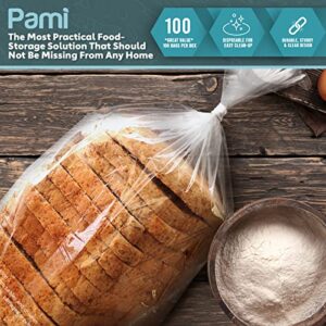 PAMI Food Storage Gallon Size Bags With Twist Ties [100 Pieces] - Disposable Plastic Food Bags- Food-Safe Bags For Food Storage- Versatile Bags For Kitchen. Home, Office, Commercial Uses- 11x12.5”