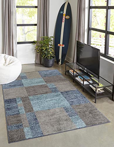 Rugs.com Equinox Collection Rug – 7' x 10' Blue Gray Low Rug Perfect for Bedrooms, Dining Rooms, Living Rooms