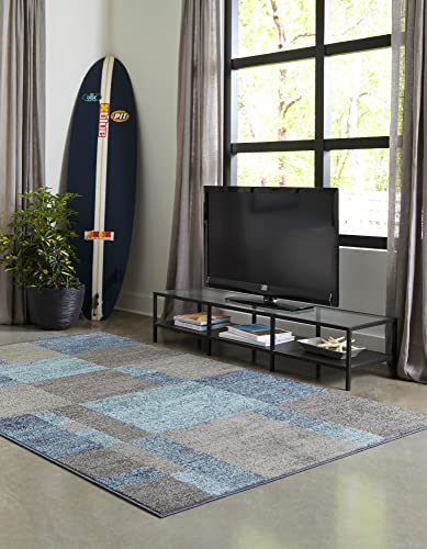 Rugs.com Equinox Collection Rug – 7' x 10' Blue Gray Low Rug Perfect for Bedrooms, Dining Rooms, Living Rooms