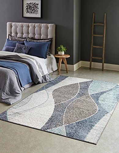 Rugs.com Equinox Collection Rug – 7' 10 x 10' Blue Gray Low Rug Perfect for Living Rooms, Large Dining Rooms, Open Floorplans