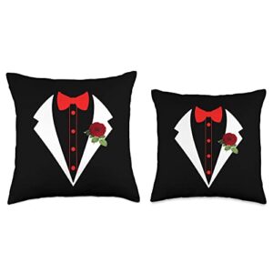 Funny Tuxedo With Red Flower Wedding Gifts. Funny Tuxedo with Red Flower Wedding Fake Tux Bachelor Prom Throw Pillow, 18x18, Multicolor