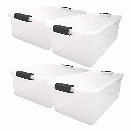 HOMZ Multipurpose 64 Quart Clear Storage Container Tote Bins with Secure Latching Lids for Home or Office Organization (4 Pack)