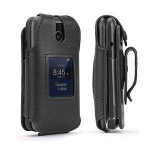 beltron leather fitted case for consumer cellular verve snap 2022 flip phone - features: rotating belt clip, screen & keypad protection & secure fit (z2336)