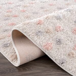 Hauteloom Tilos Dalmatian Living Room Bedroom Nursery Shag Area Rug - Shaggy Carpet - Dot Pattern - High Plush Pile - Pink, Cream, Grey, Beige - 5'3" x 7'