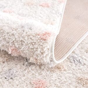 Hauteloom Tilos Dalmatian Living Room Bedroom Nursery Shag Area Rug - Shaggy Carpet - Dot Pattern - High Plush Pile - Pink, Cream, Grey, Beige - 5'3" x 7'