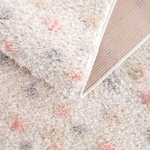 Hauteloom Tilos Dalmatian Living Room Bedroom Nursery Shag Area Rug - Shaggy Carpet - Dot Pattern - High Plush Pile - Pink, Cream, Grey, Beige - 5'3" x 7'