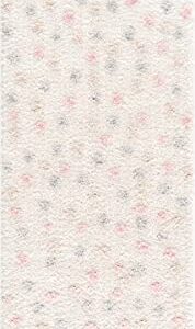 Hauteloom Tilos Dalmatian Living Room Bedroom Nursery Shag Area Rug - Shaggy Carpet - Dot Pattern - High Plush Pile - Pink, Cream, Grey, Beige - 5'3" x 7'